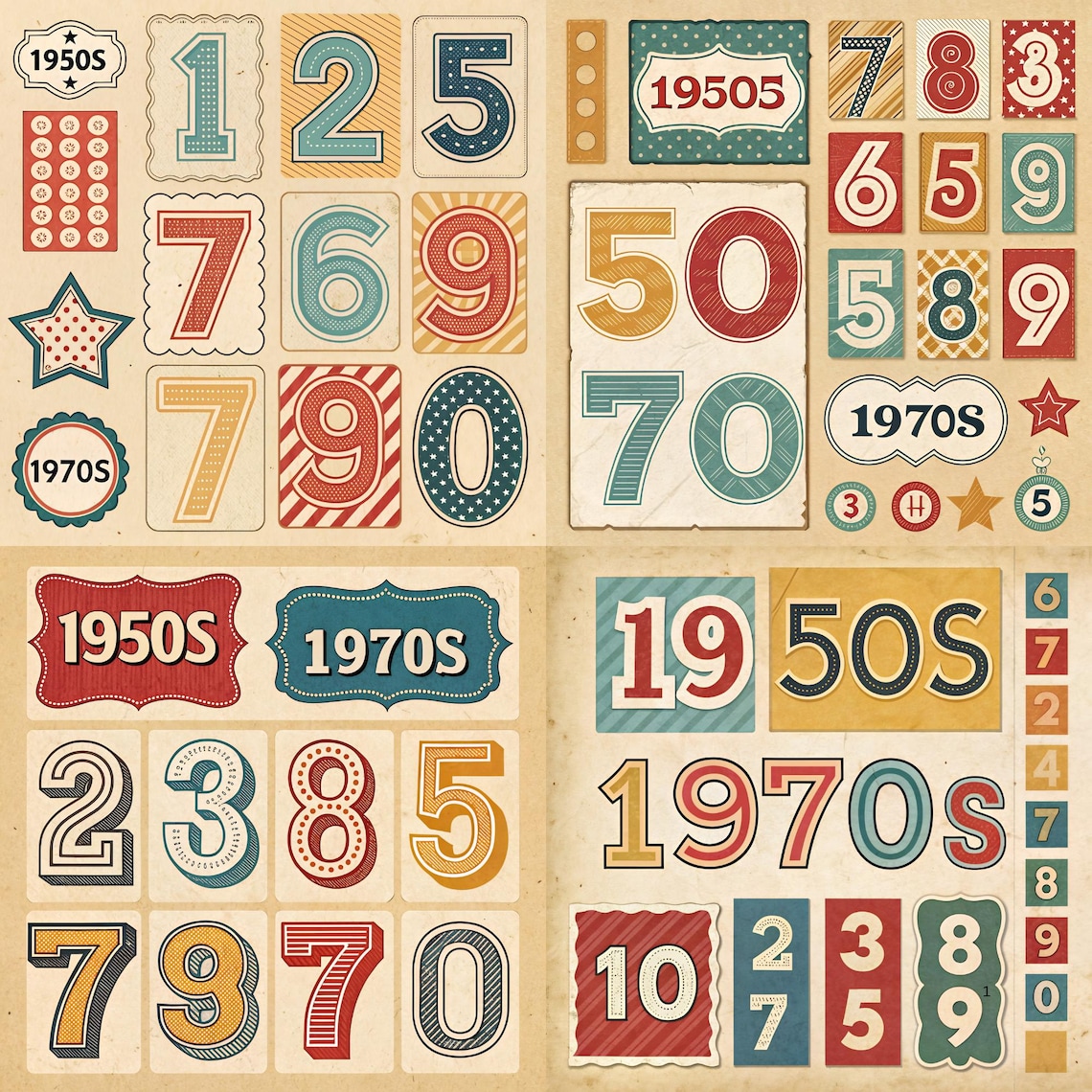 Retro Number Ephemera Printable | Vintage Bold Numbers Collage Sheets ...