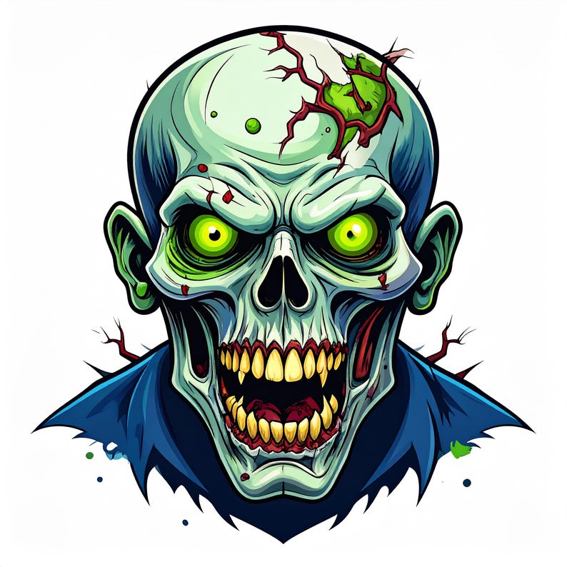 Zombie Head Clipart Bundle Scary Green Zombie Face Illustrations Horror ...