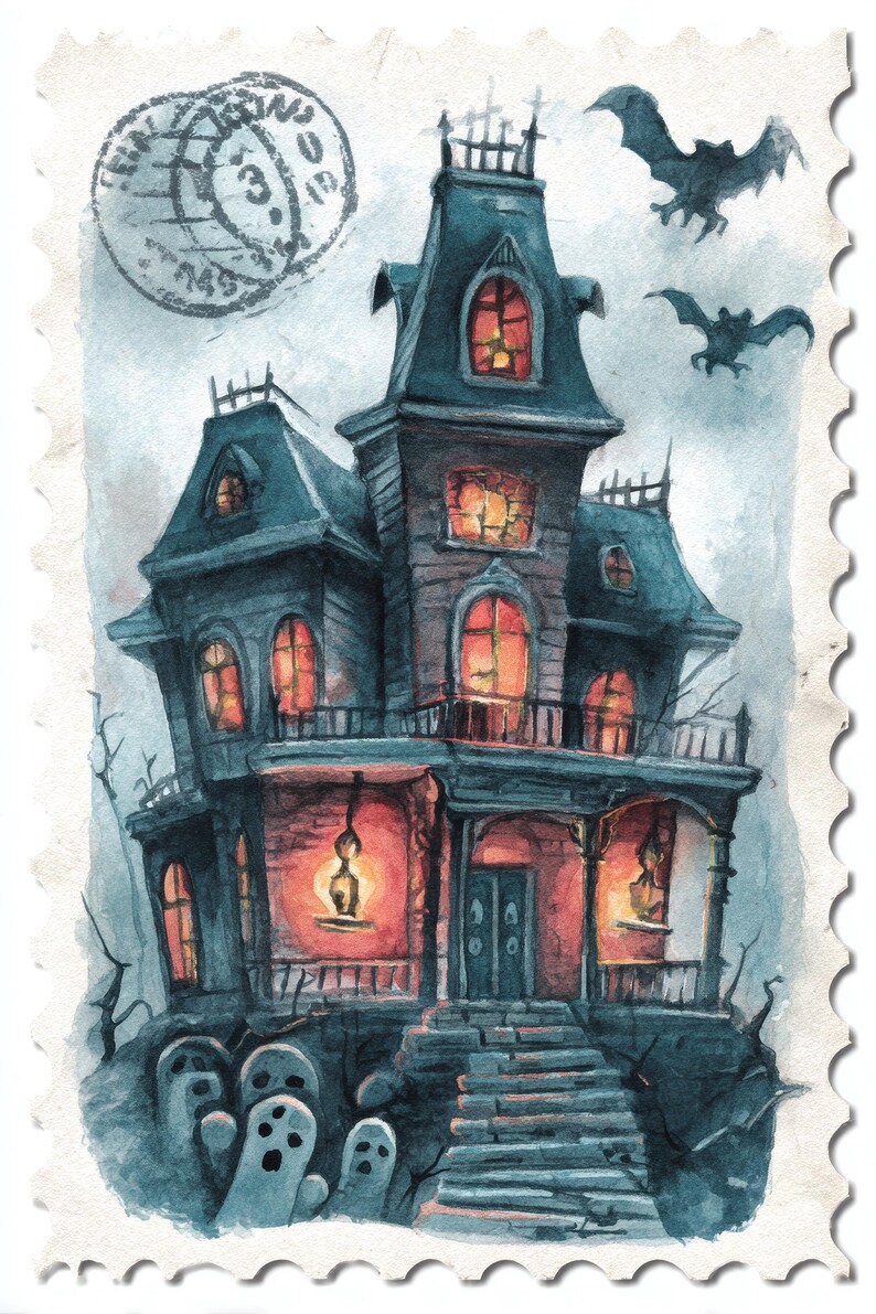 Halloween Postage Stamp Clipart Bundle Vintage Spooky Ephemera Ghost ...