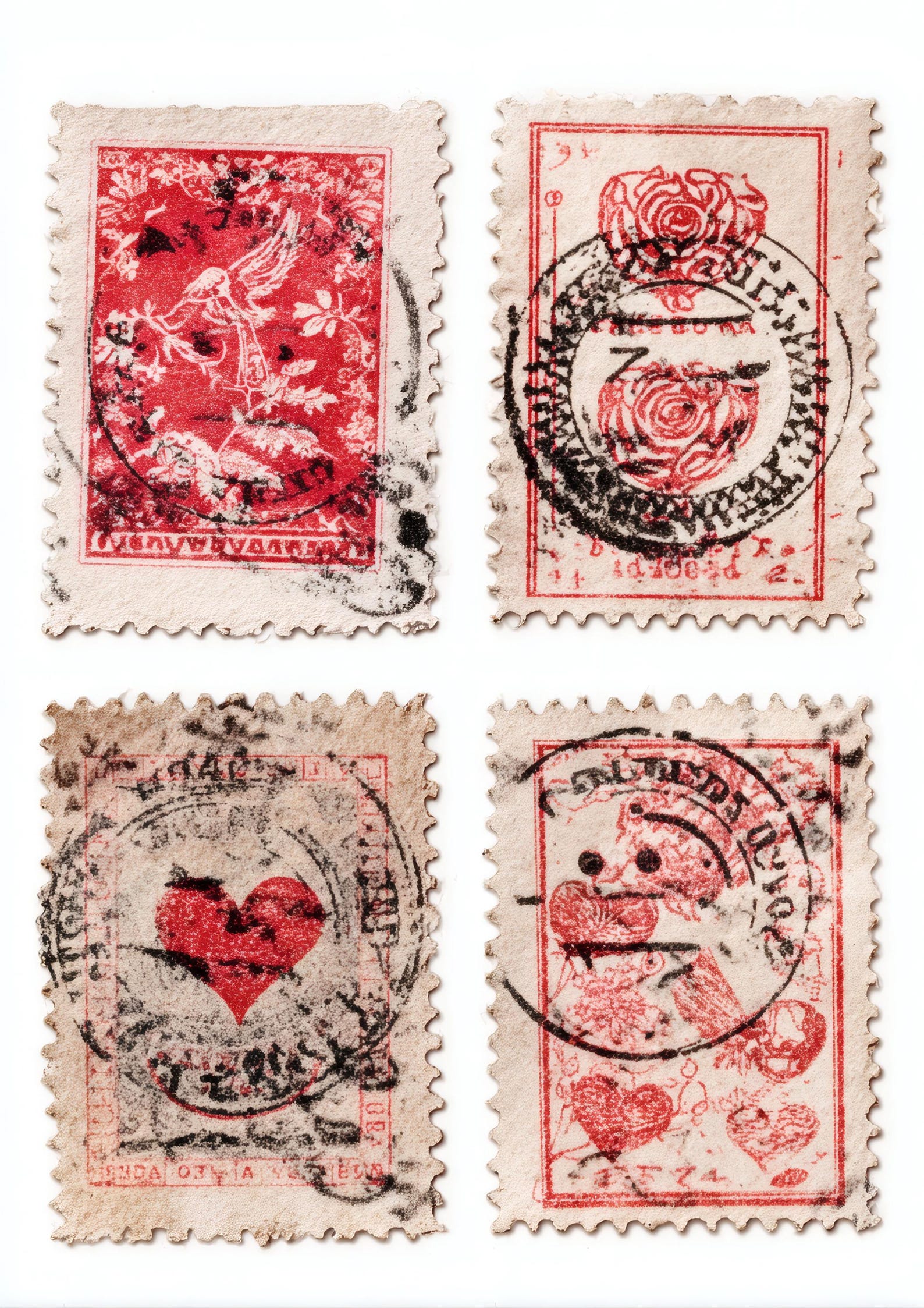 Vintage Valentine Postage Stamps, Junk Journal Printable Stamps, Love ...
