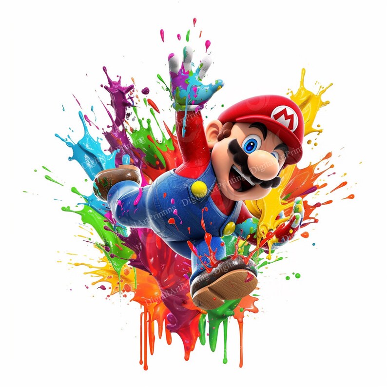 Super Mario Digital Art Watercolor High Resolution for Sublimation ...