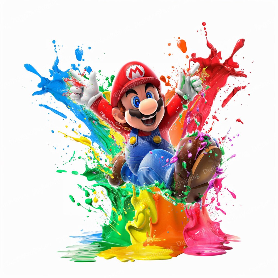 Super Mario Digital Art Watercolor High Resolution for Sublimation ...