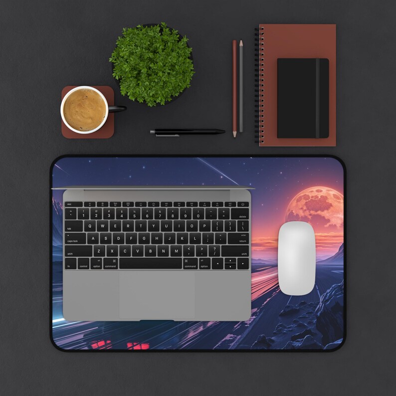 Retro Futuristic Road Trip Illustration Mouse Pad, Desk Mat, Gaming ...