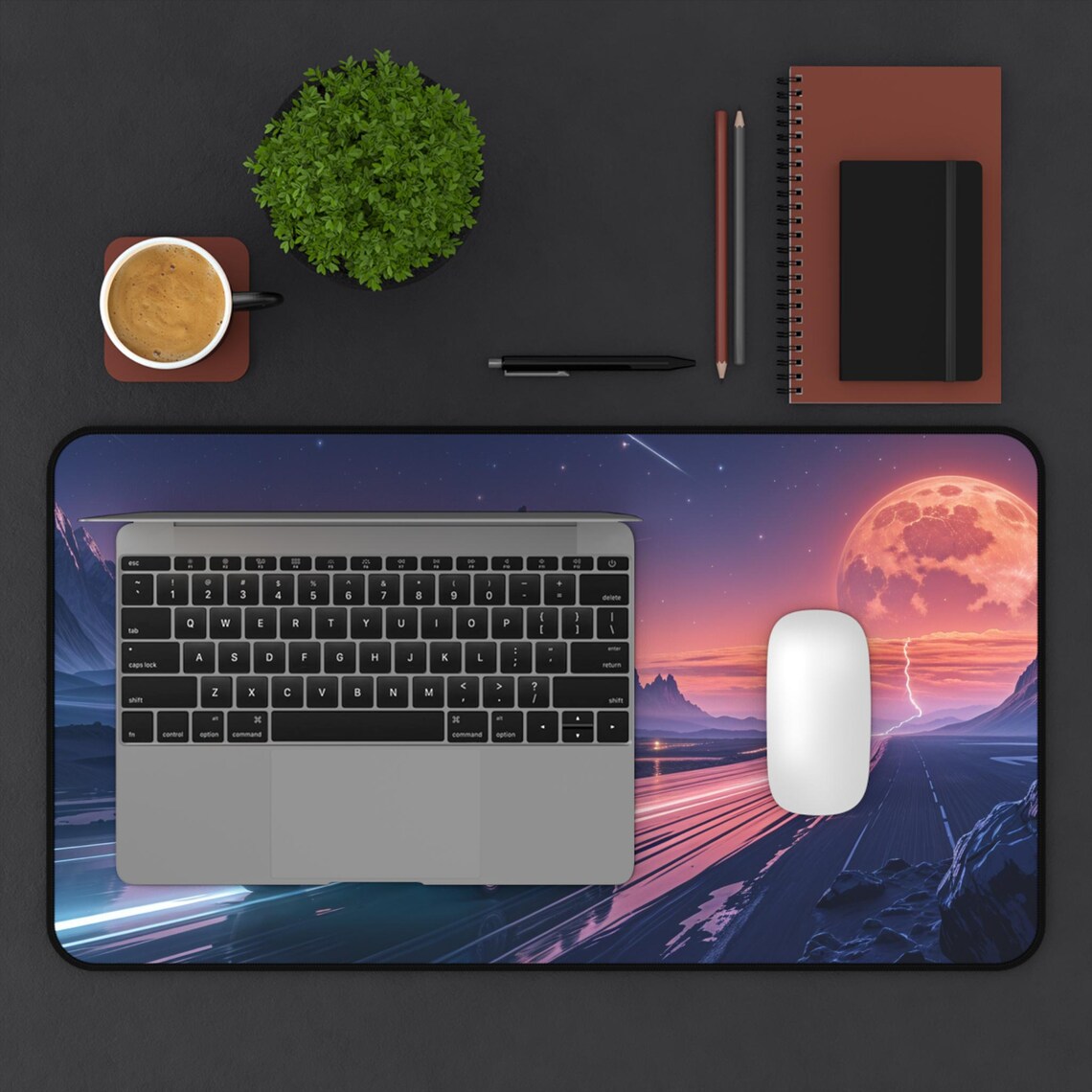 Retro Futuristic Road Trip Illustration Mouse Pad, Desk Mat, Gaming ...