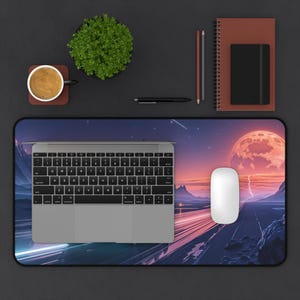 Retro Futuristic Road Trip Illustration Mouse Pad, Desk Mat, Gaming ...
