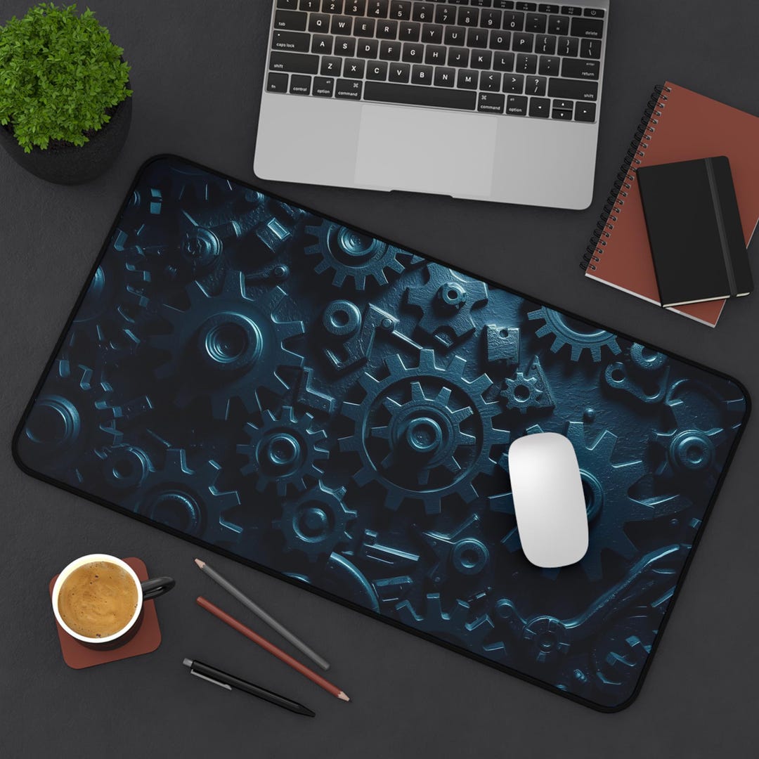 Industrial Gear Desk Mat, Dark 3D Texture Design for Modern Office ...