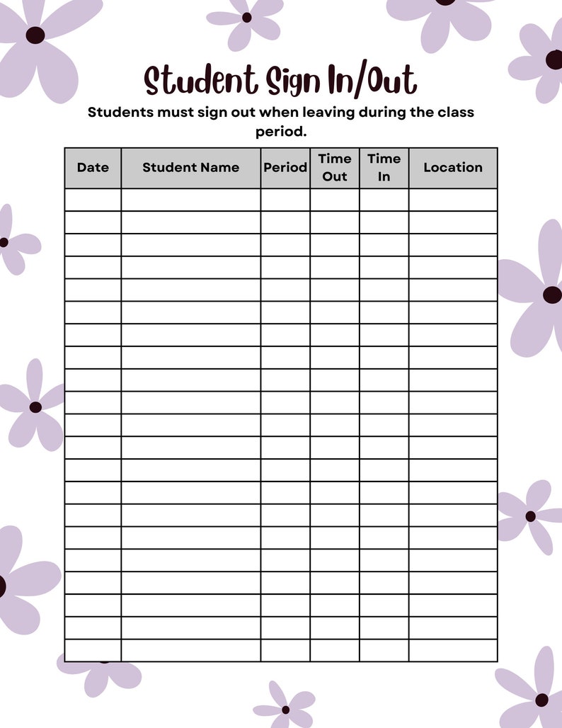 Student Sign in Sheet - Etsy