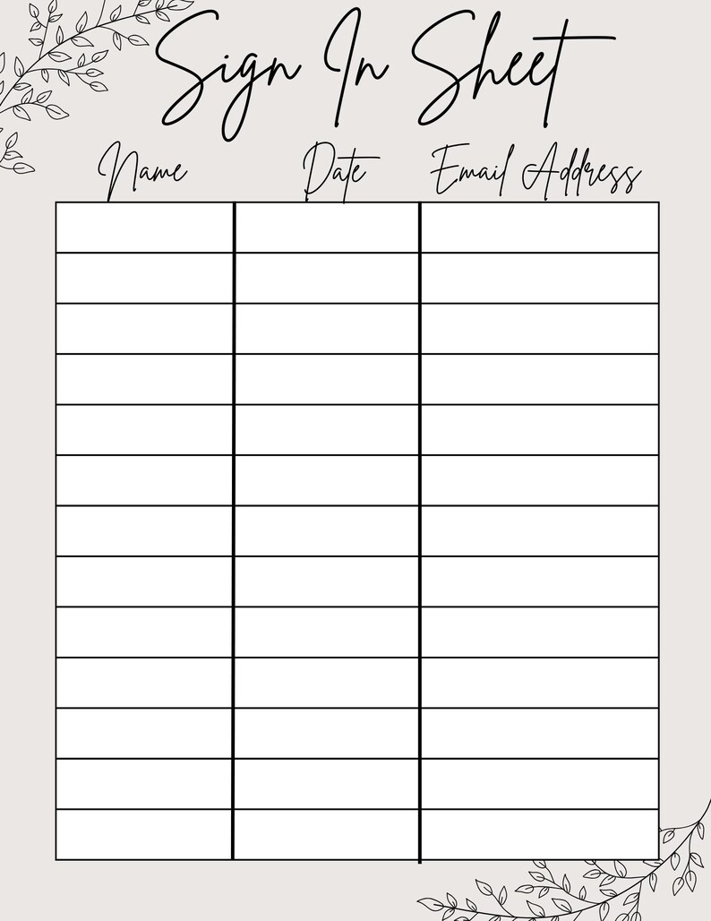 Sign in Sheet - Etsy
