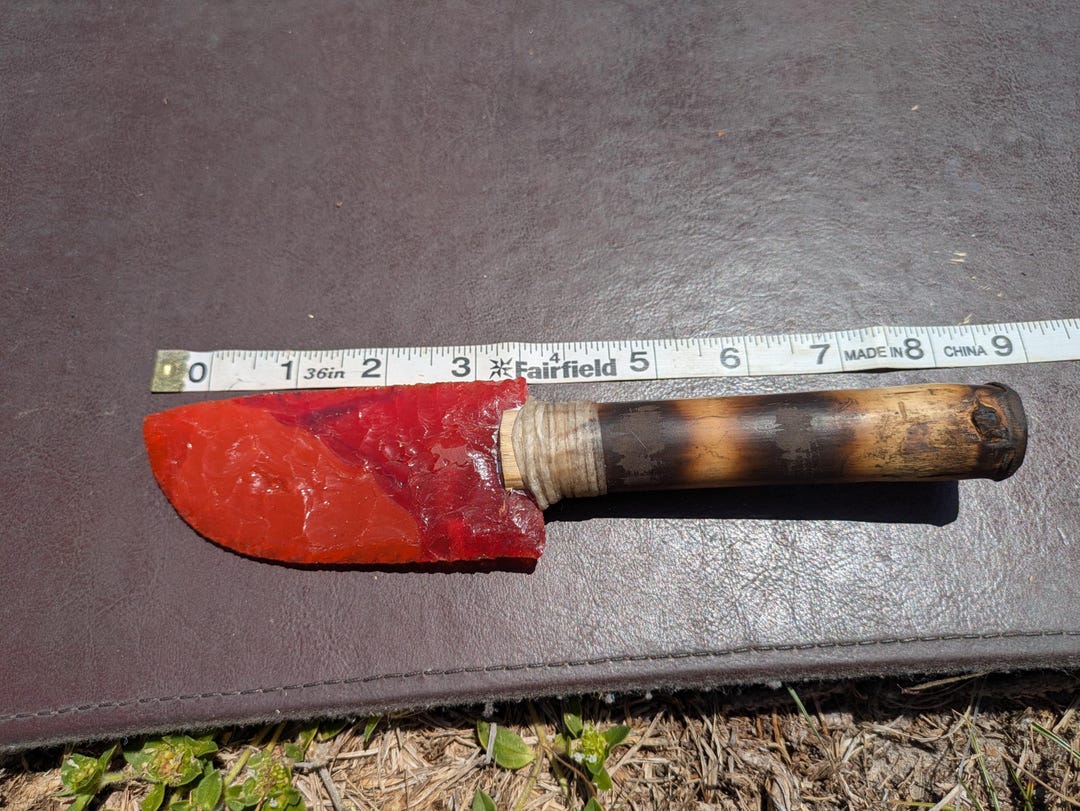 Red Glass Knife/dagger With Bamboo Handle - Etsy
