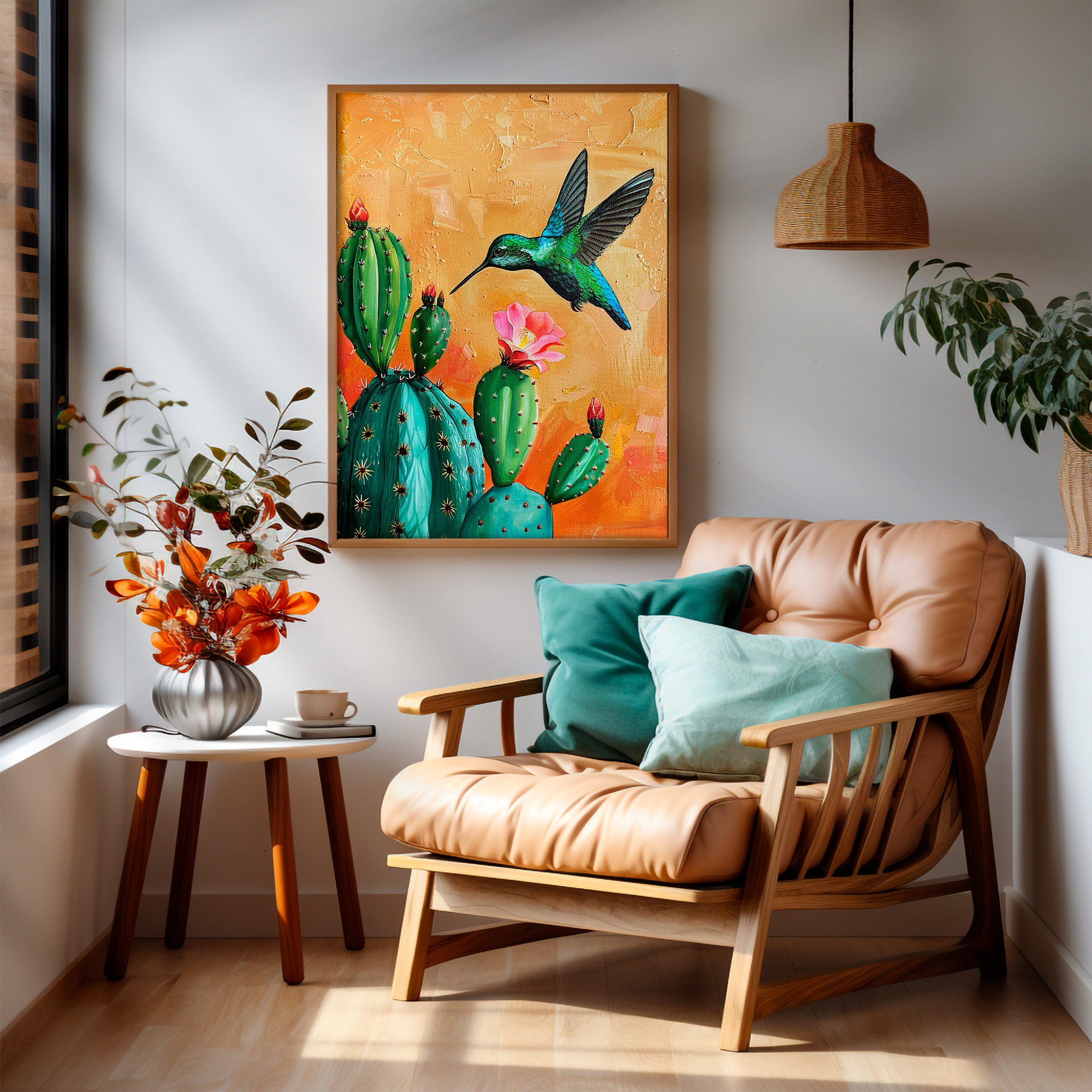 Printable Nopal Cactus & Colibri, Mexican Folk Art, Hummingbird Print ...