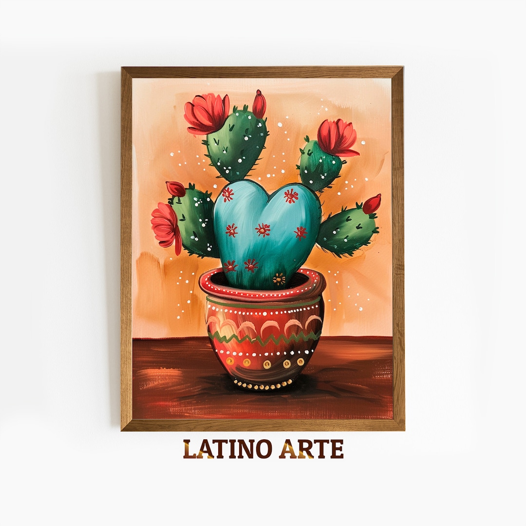 Heart Nopal Cactus Printable: Mexican Folk Art Painting (digital ...
