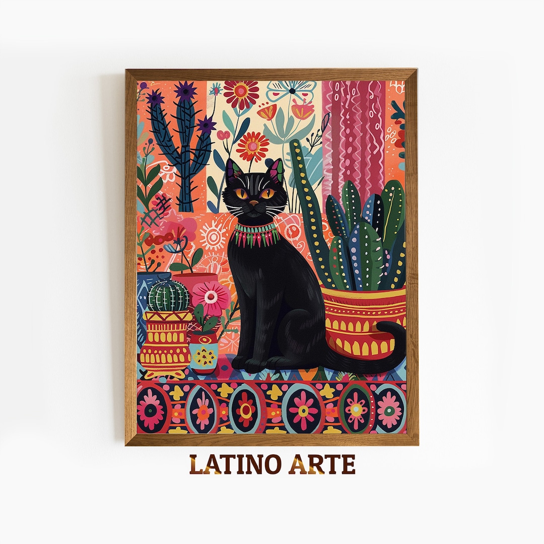 Printable Mexican Naive Art, Cat Painting, Colorful Hispanic Print ...