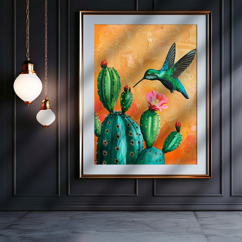 Printable Nopal Cactus & Colibri, Mexican Folk Art, Hummingbird Print ...