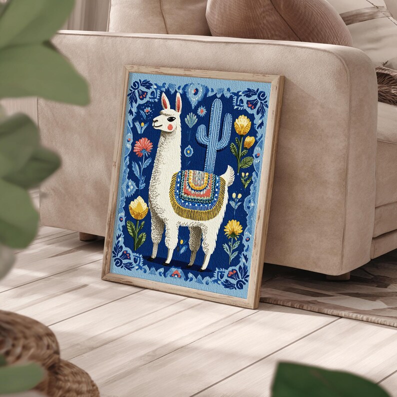 Latin Llama Print, Printable Folk Animal Wall Art, Digital Download - Etsy