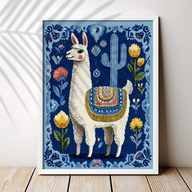 Latin Llama Print, Printable Folk Animal Wall Art, Digital Download - Etsy