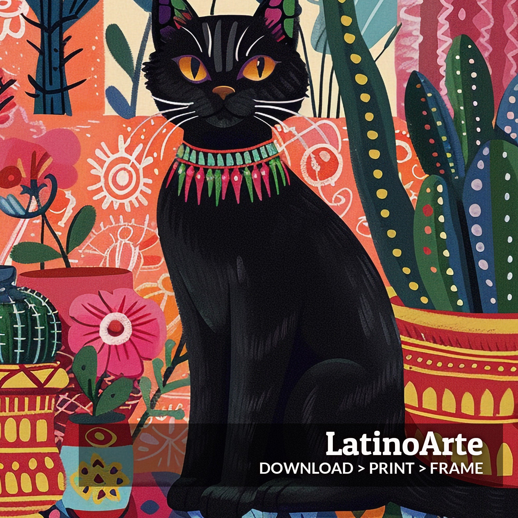 Printable Mexican Naive Art, Cat Painting, Colorful Hispanic Print ...