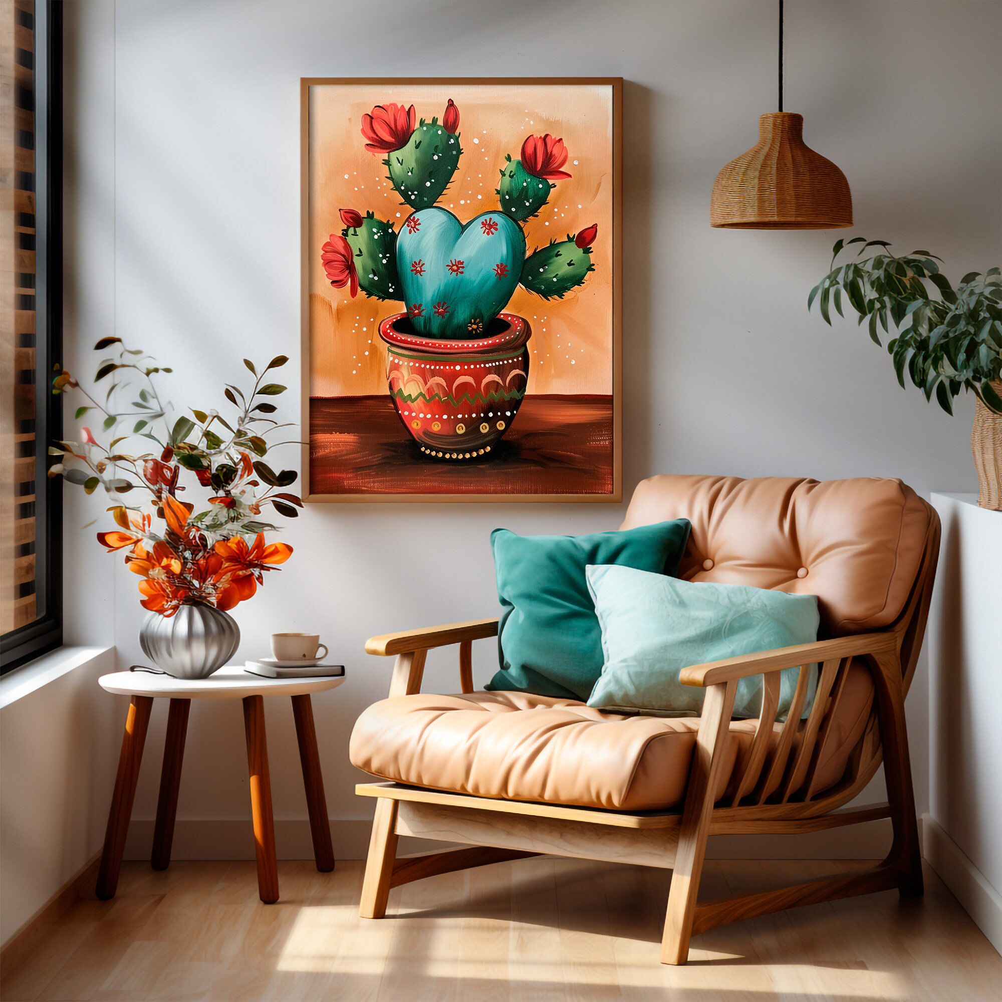 Heart Nopal Cactus Printable: Mexican Folk Art Painting (digital ...