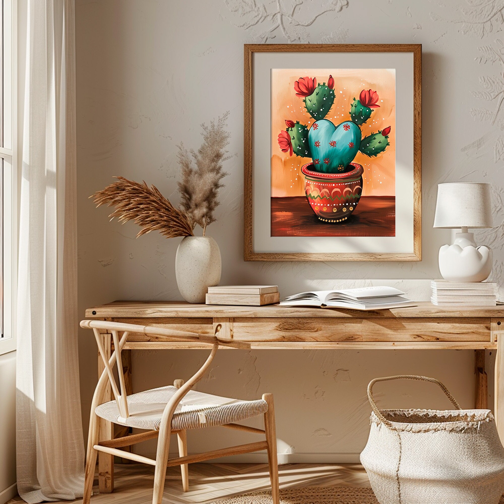 Heart Nopal Cactus Printable: Mexican Folk Art Painting (digital ...