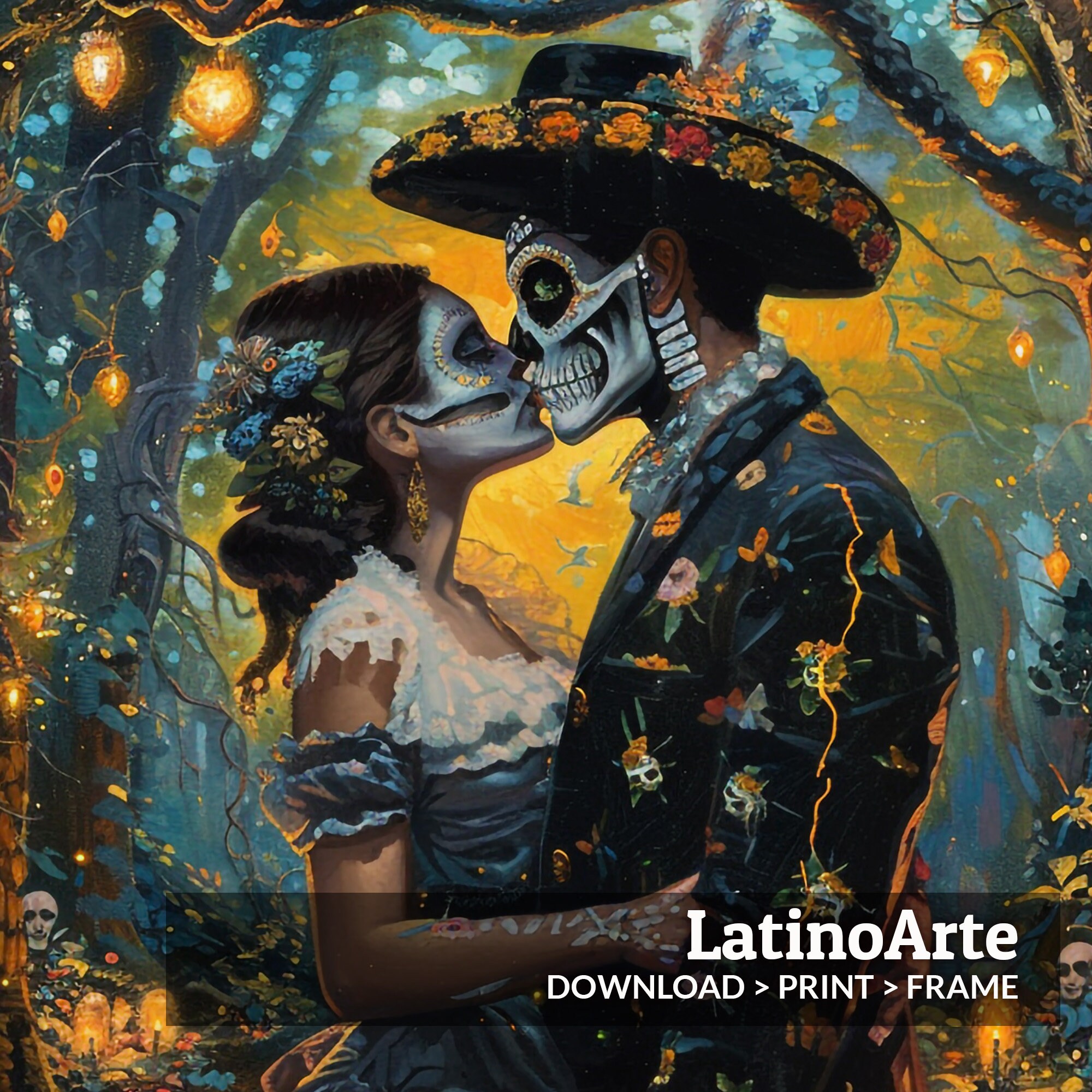 Printable Dia De Los Muertos, Catrinas Couple, Mexican Wall Art, Latin ...