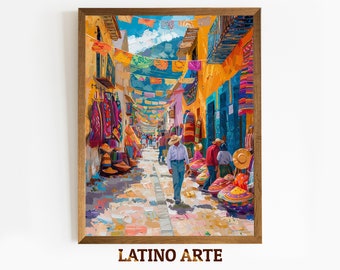 Printable Mexican Street Market Wall Art, Food Vendor Print, Colorful ...