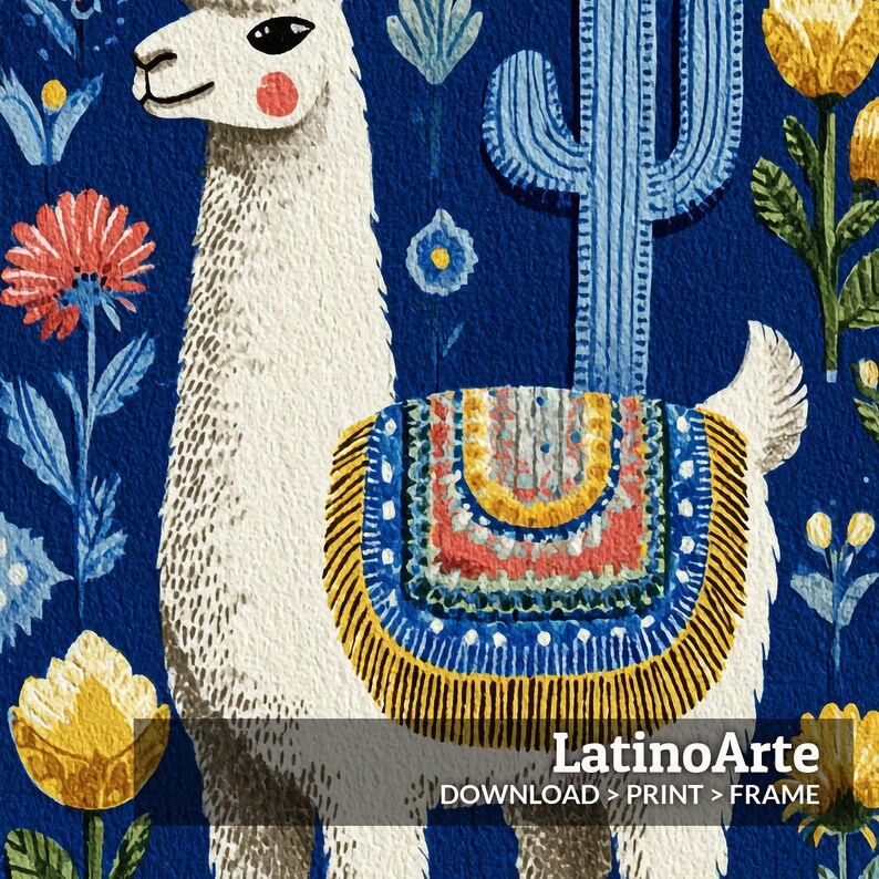 Latin Llama Print, Printable Folk Animal Wall Art, Digital Download - Etsy