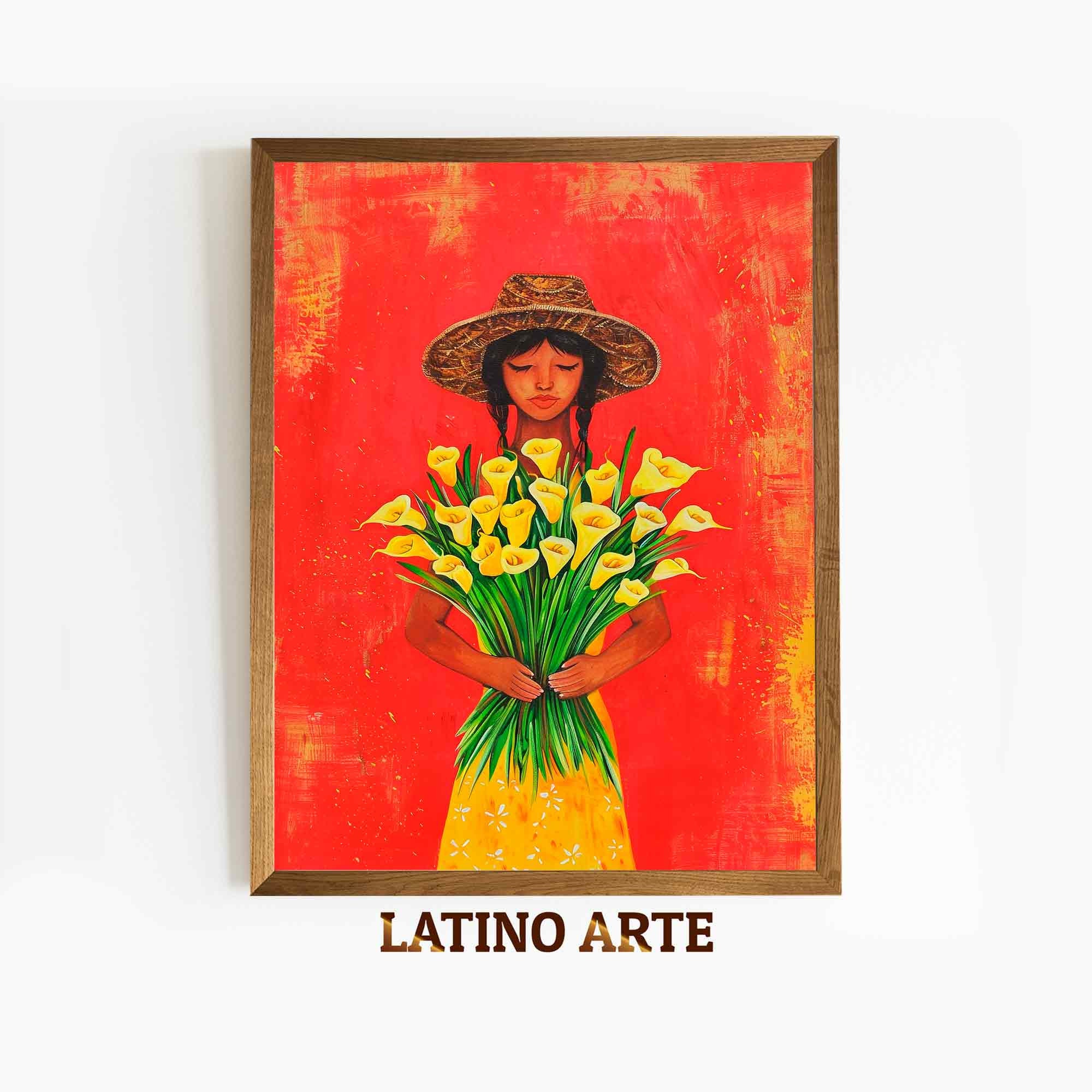 Printable Mexican Folk Art, Woman With Calla Lily Flowers Print ...