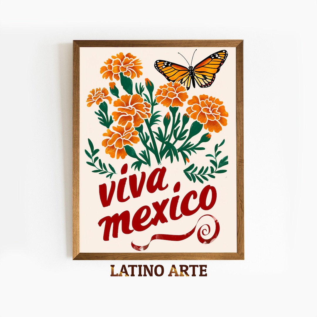 Printable Viva Mexico Poster, Digital Marigold Flower Print ...