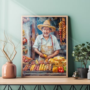 Printable Mexican Street Market Wall Art, Food Vendor Print, Colorful ...