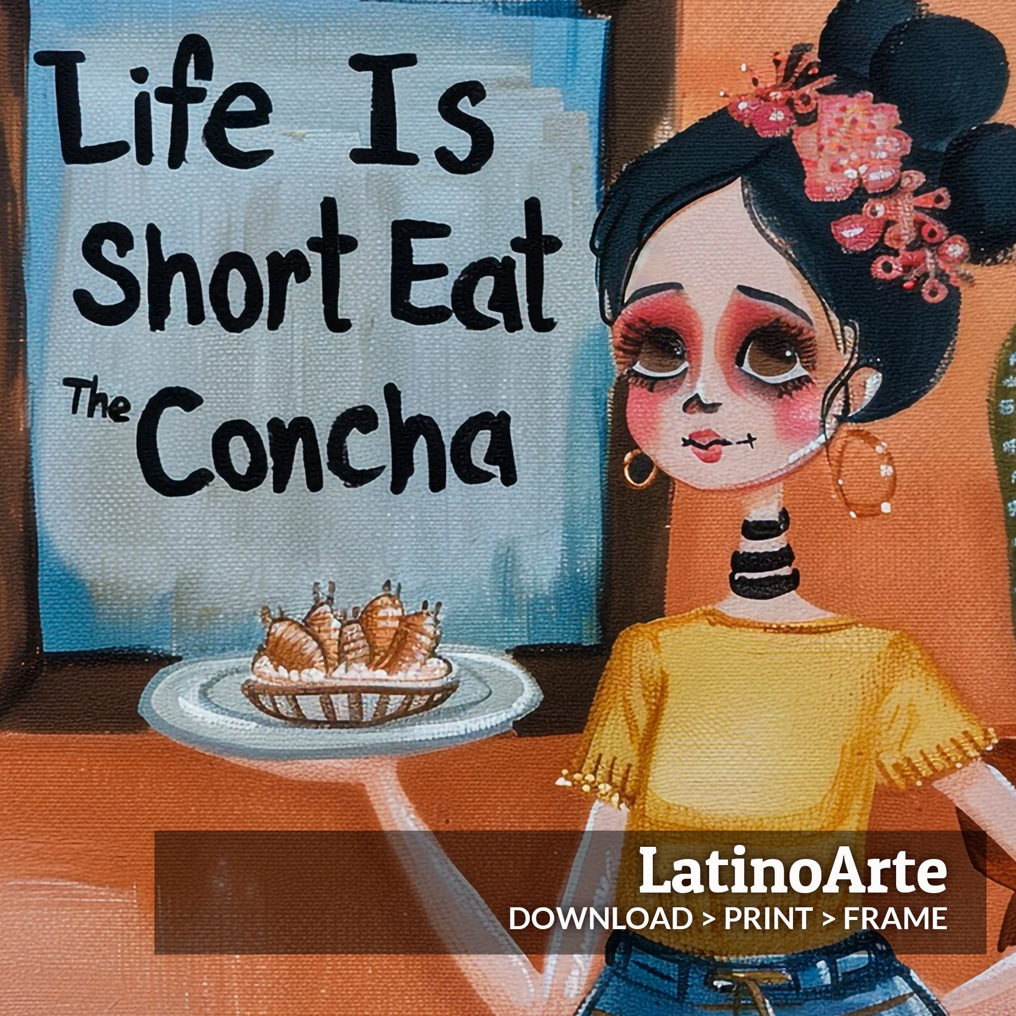 Printable Mexican Wall Art, Concha Bakery Painting, Latin Art, Bright ...