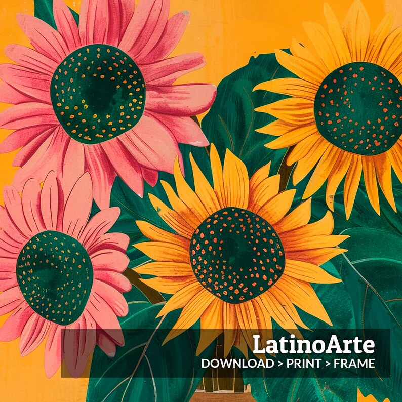 Sunflowers in a Vase Printable Mexican Wall Art, Latin Art, Hispanic ...