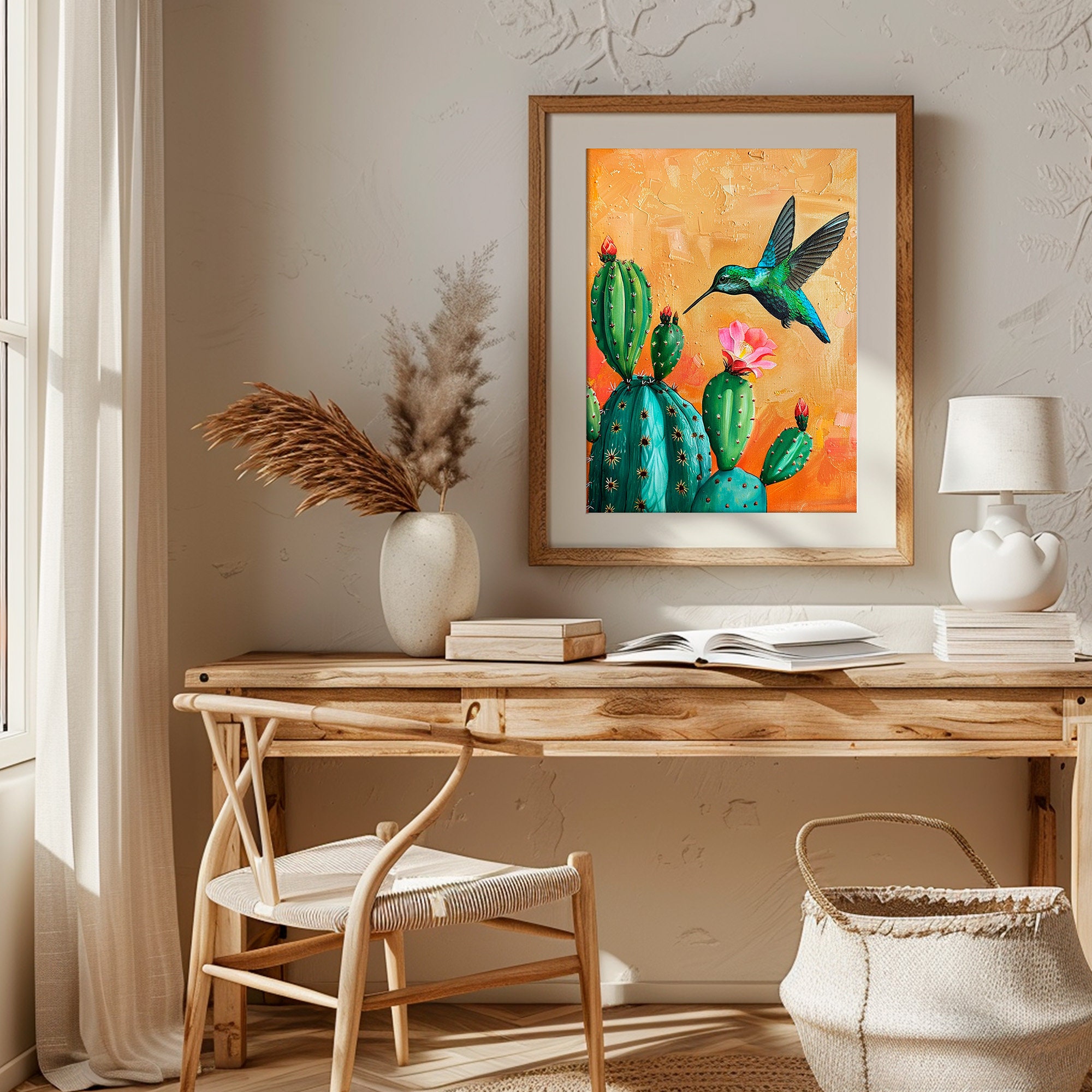 Printable Nopal Cactus & Colibri, Mexican Folk Art, Hummingbird Print ...