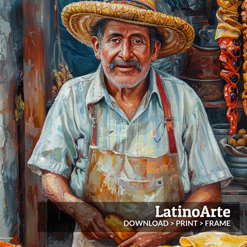 Printable Mexican Street Market Wall Art, Food Vendor Print, Colorful ...