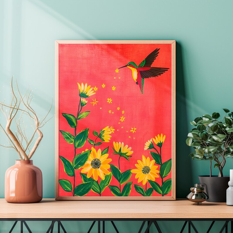 Hummingbird Mexican Art Print: Eclectic Colibri Painting (digital ...