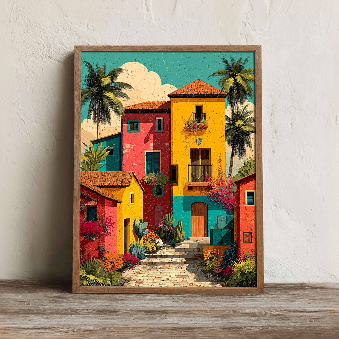 Colorful Latin Houses Print, Printable Tropical Colonial Wall Art ...
