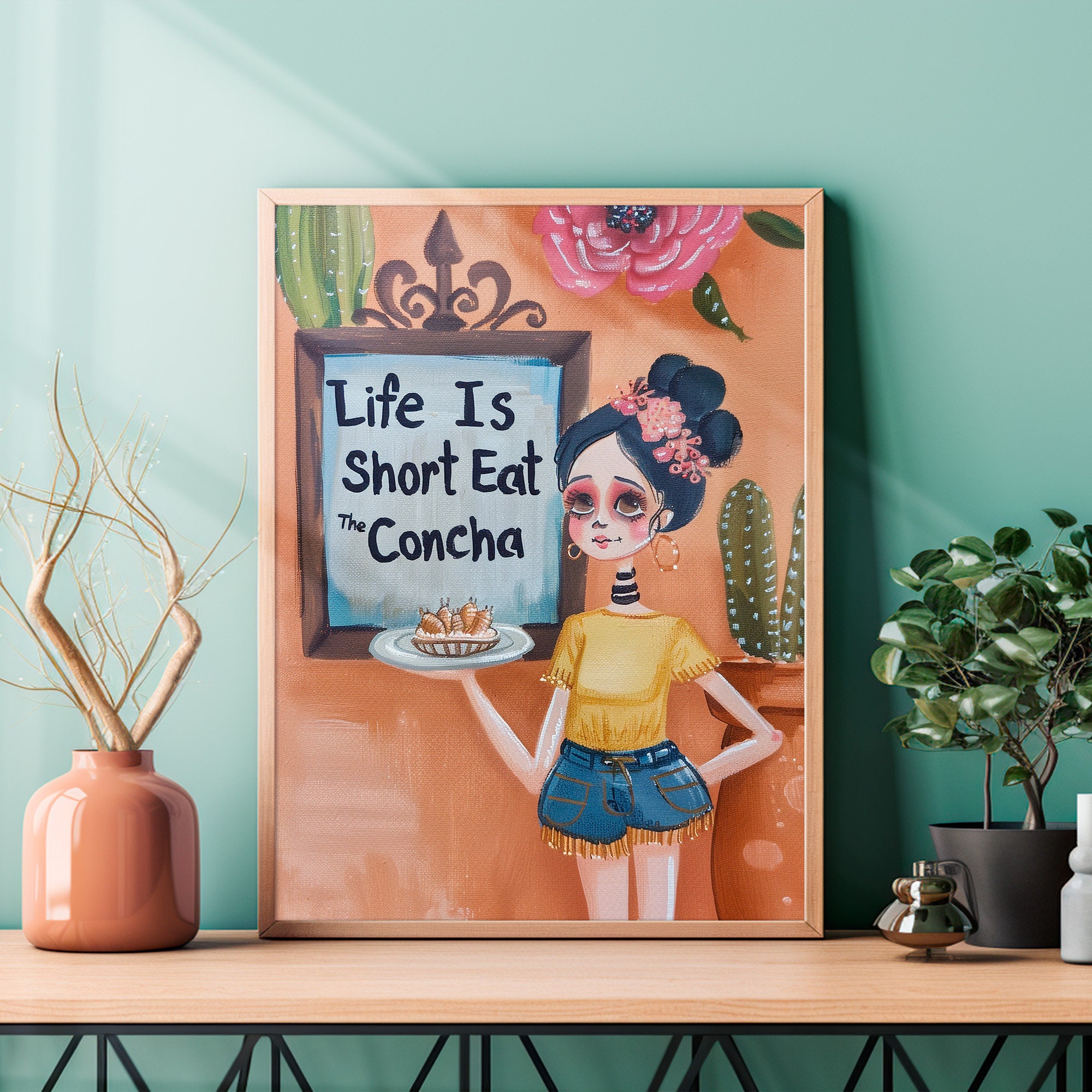 Printable Mexican Wall Art, Concha Bakery Painting, Latin Art, Bright ...