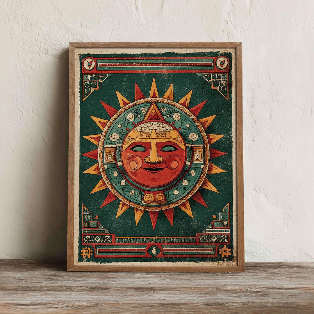 Mexican Sun Print, Printable Aztec Folk Wall Art, Digital Download - Etsy