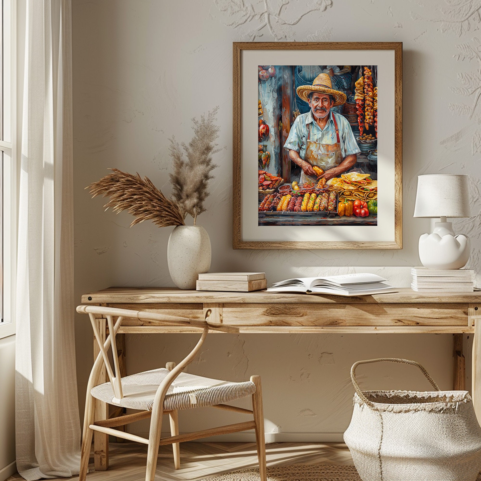 Printable Mexican Street Market Wall Art, Food Vendor Print, Colorful ...