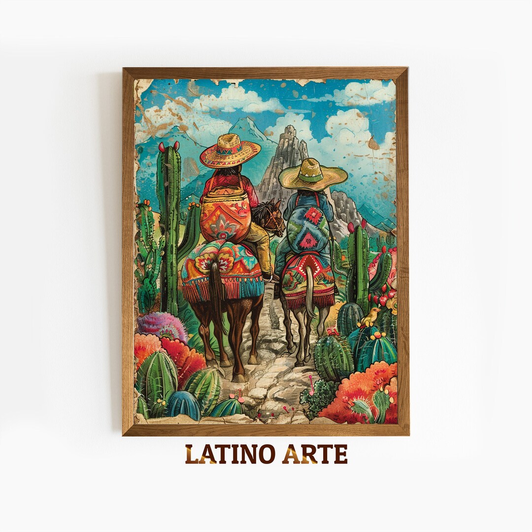 Printable Mexican Wall Art, Traveling Tourists Art, Colorful Hispanic ...