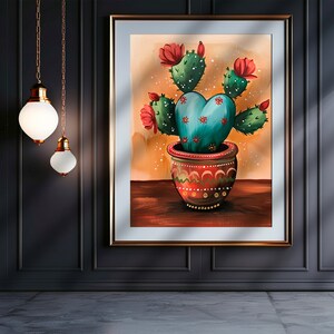 Heart Nopal Cactus Printable: Mexican Folk Art Painting (digital ...