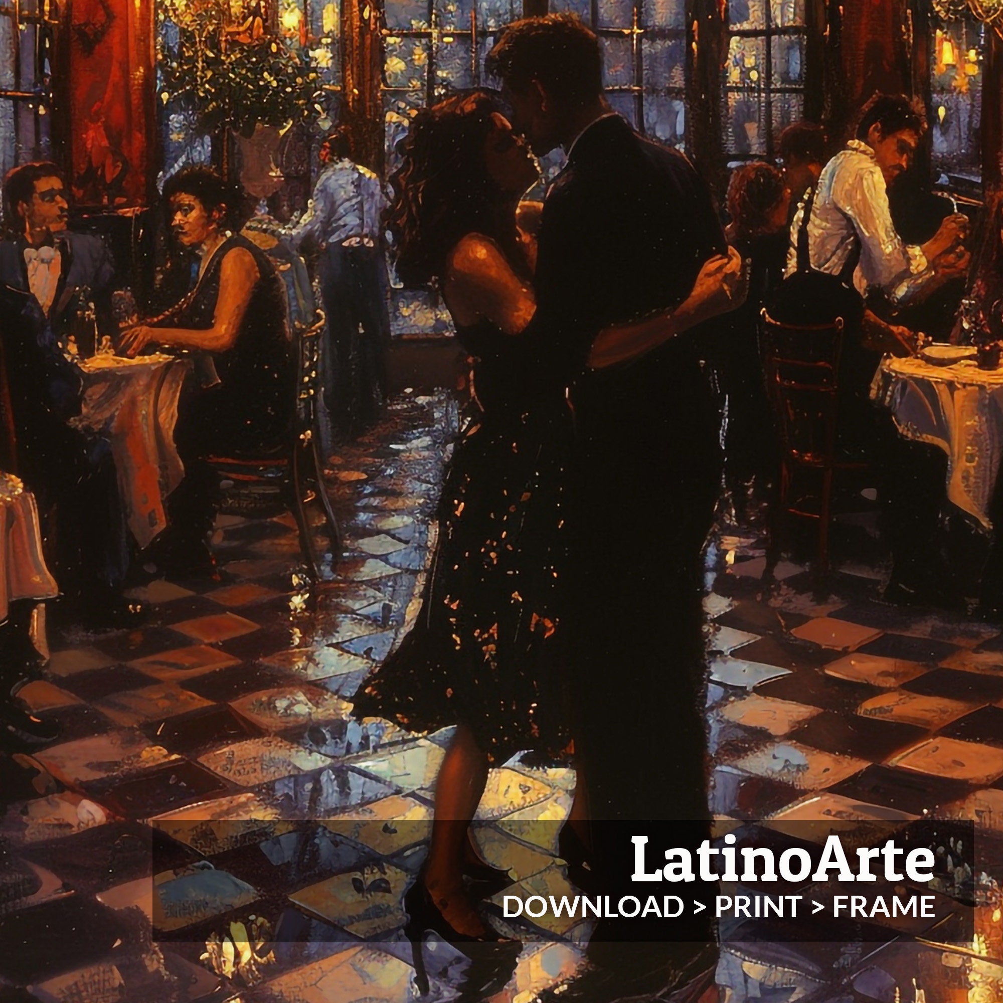 Printable Argentine Tango Dancers Painting, Latin American Art ...