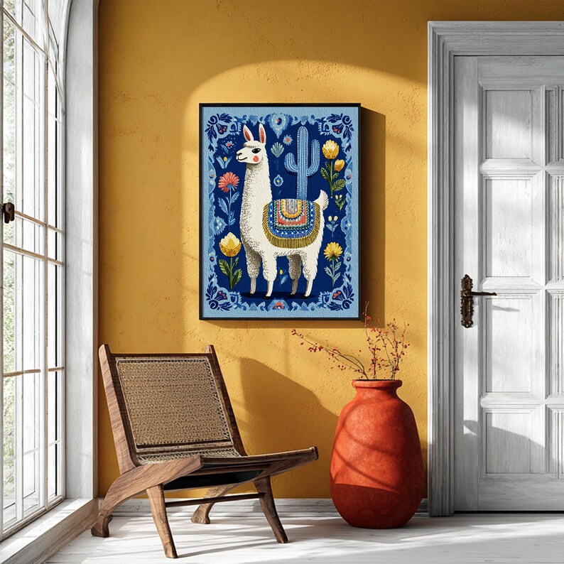Latin Llama Print, Printable Folk Animal Wall Art, Digital Download - Etsy