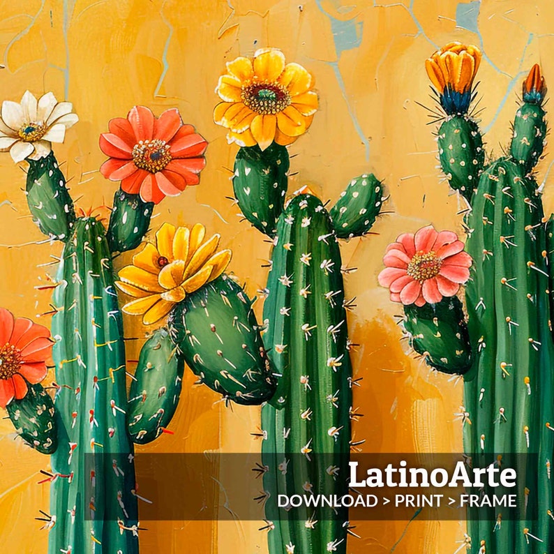 Cactus Printable Mexican Wall Art, Cacti in Pots Painting, Hispanic ...