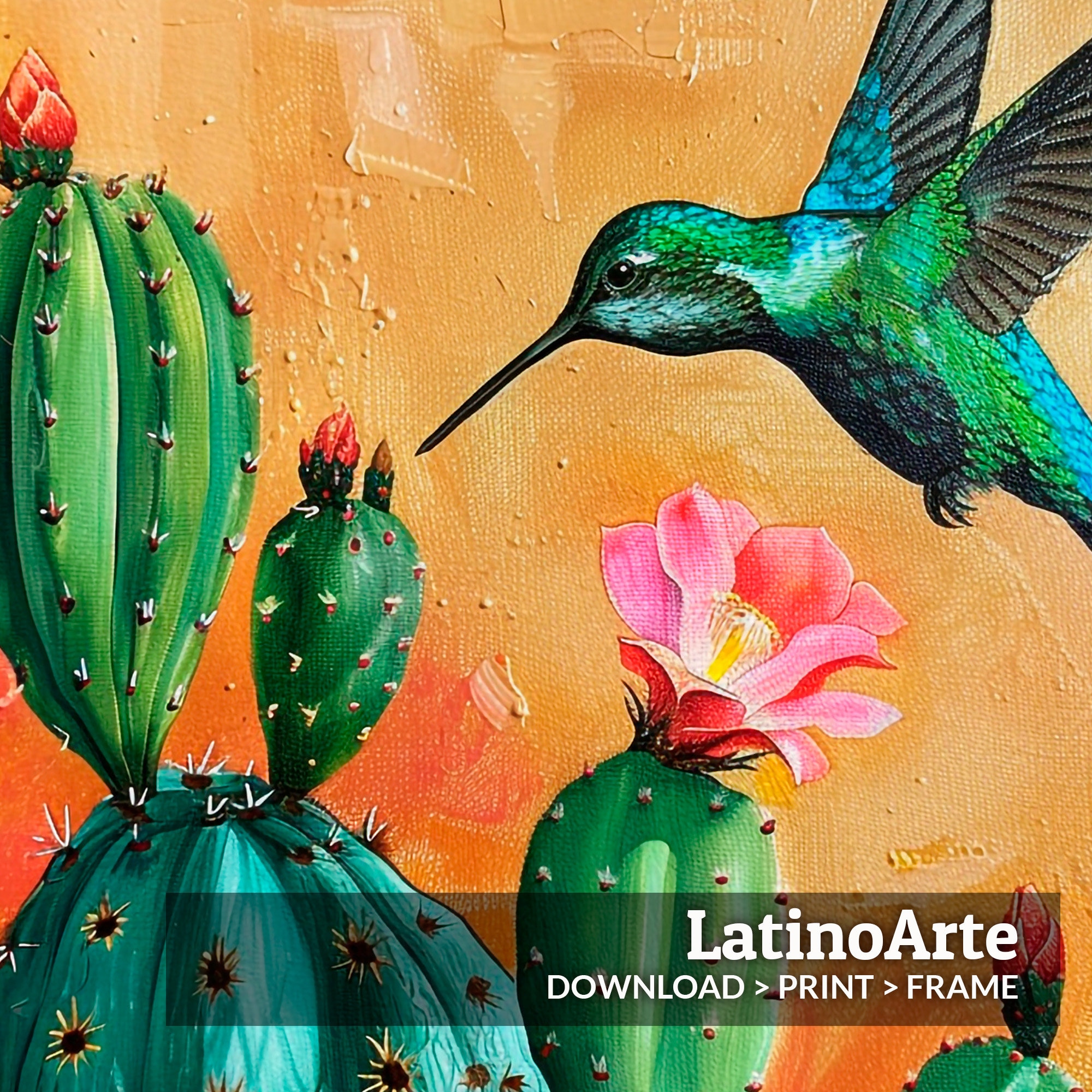 Printable Nopal Cactus & Colibri, Mexican Folk Art, Hummingbird Print ...