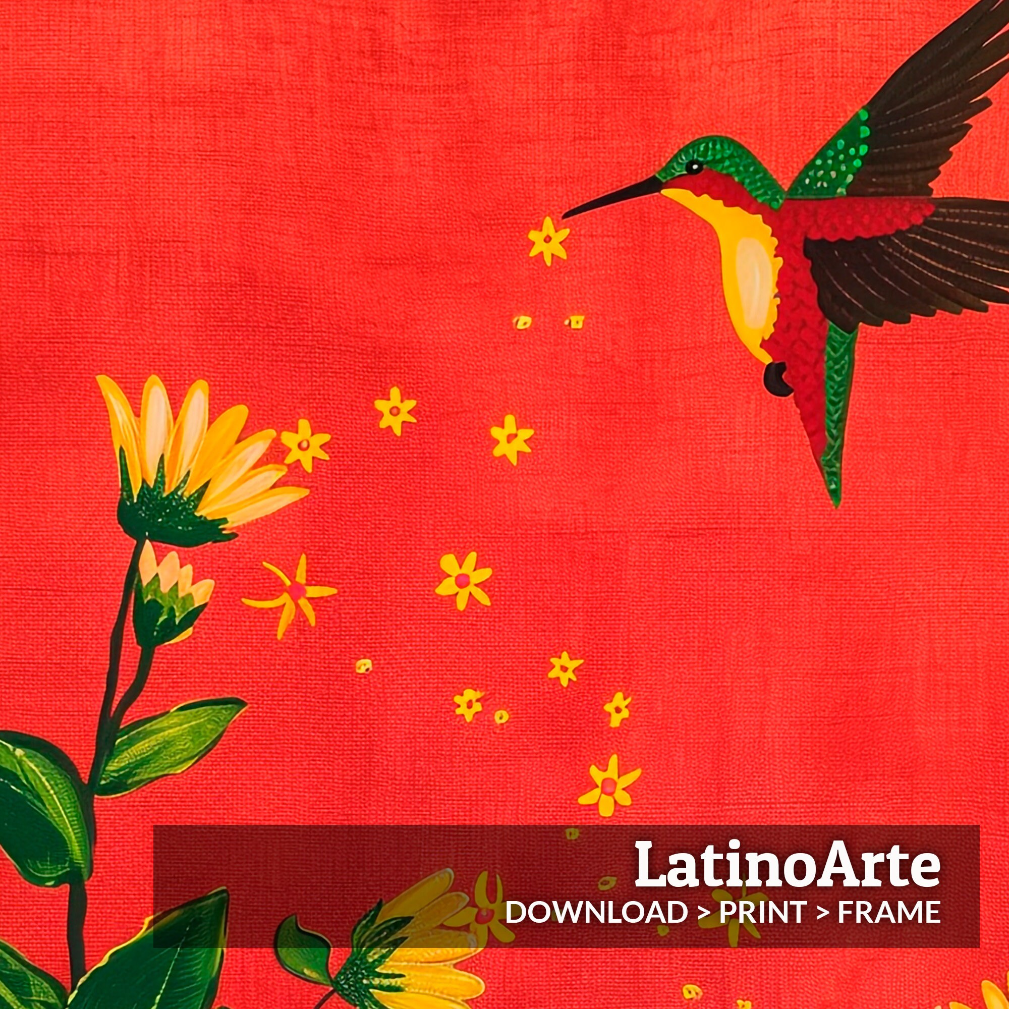 Hummingbird Mexican Art Print: Eclectic Colibri Painting (digital ...