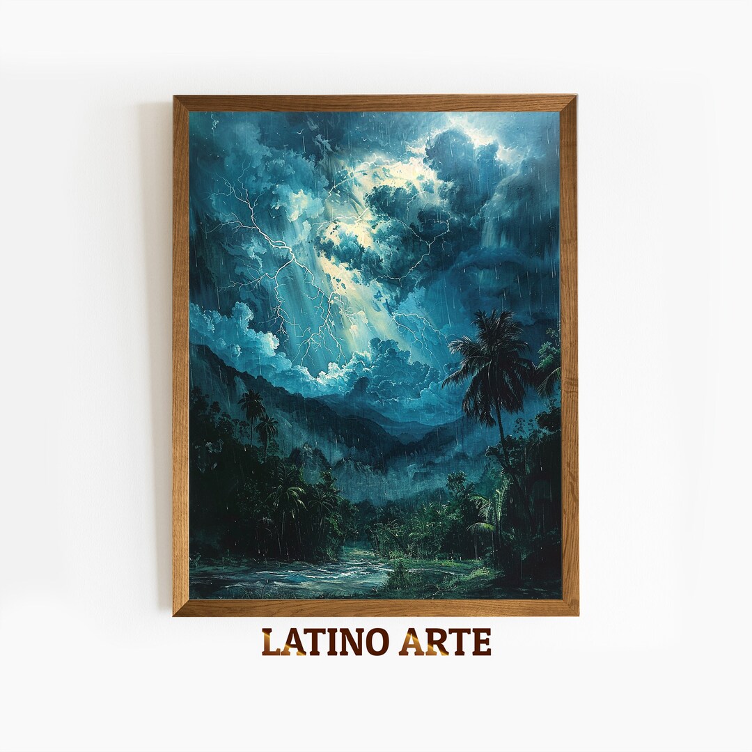 Printable Tropical Rainstorm Wall Art Painting Print, Colorful Latin ...