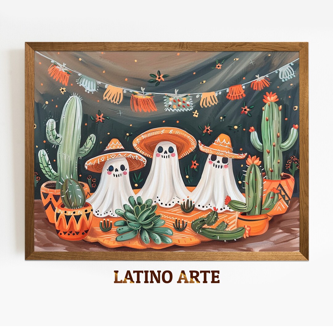 Cactus Ghost Halloween Printable Mexican Wall Art, Digital Hispanic ...