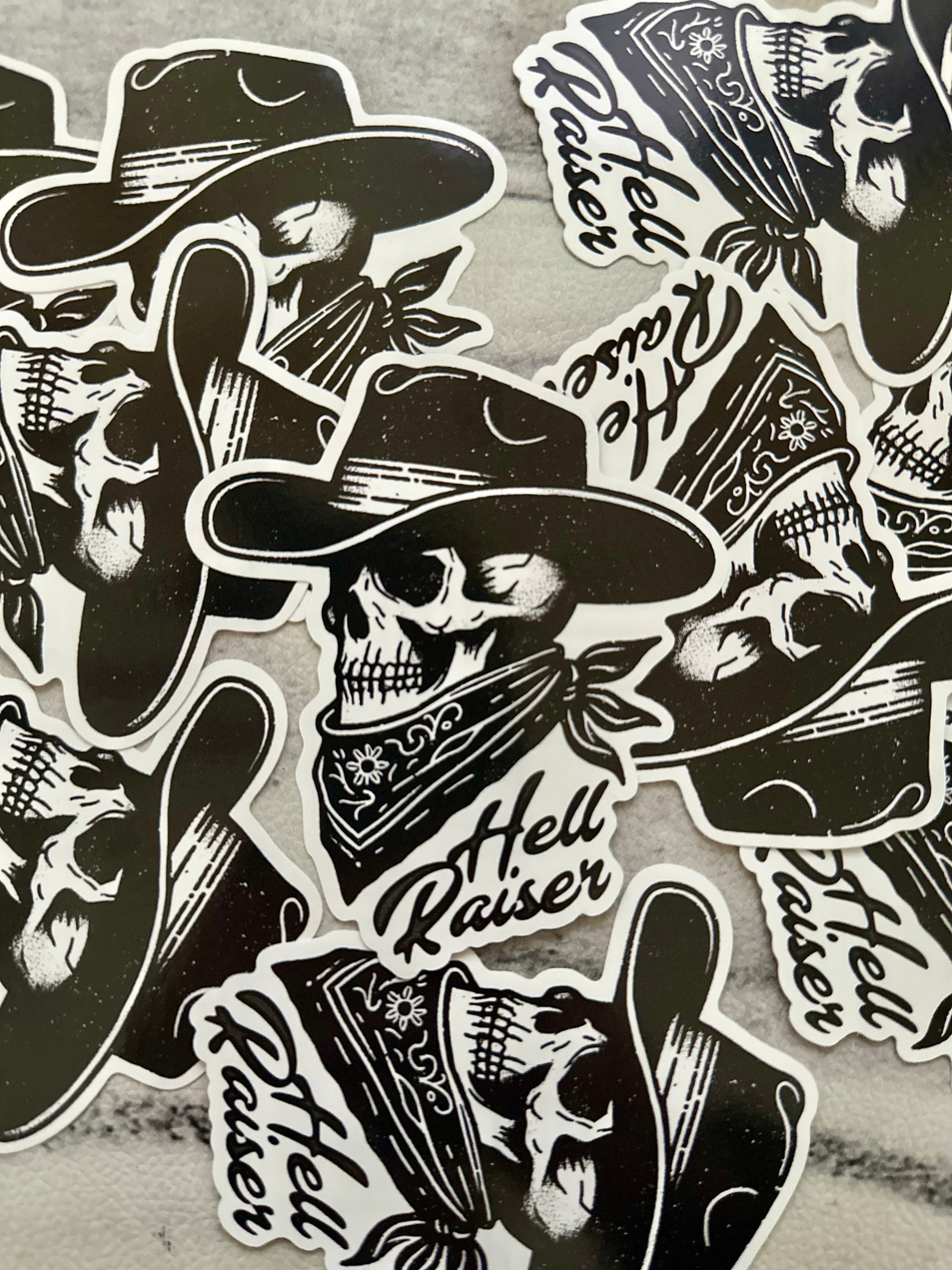 Hell Raiser, Cowboy, Skull, Tattoo, Western Sticker - Etsy