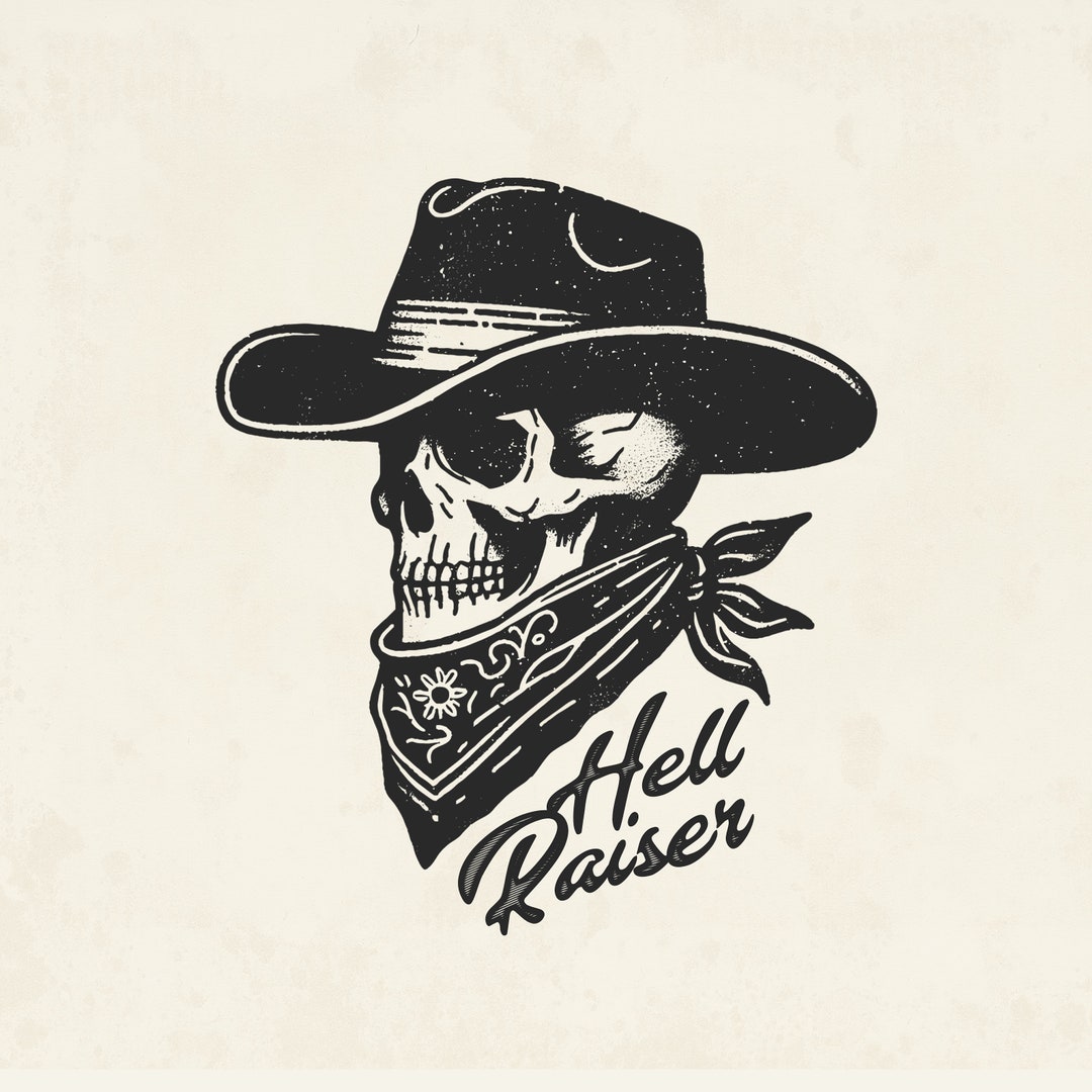 Hell Raiser, Skull, Tattoo, Western, Digital PNG Download, Cowboy ...