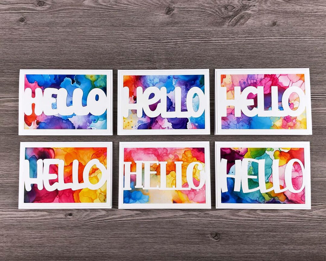Colorful Hello Note Cards Set 2, Rainbow Blank Hello Note Cards, Set of ...