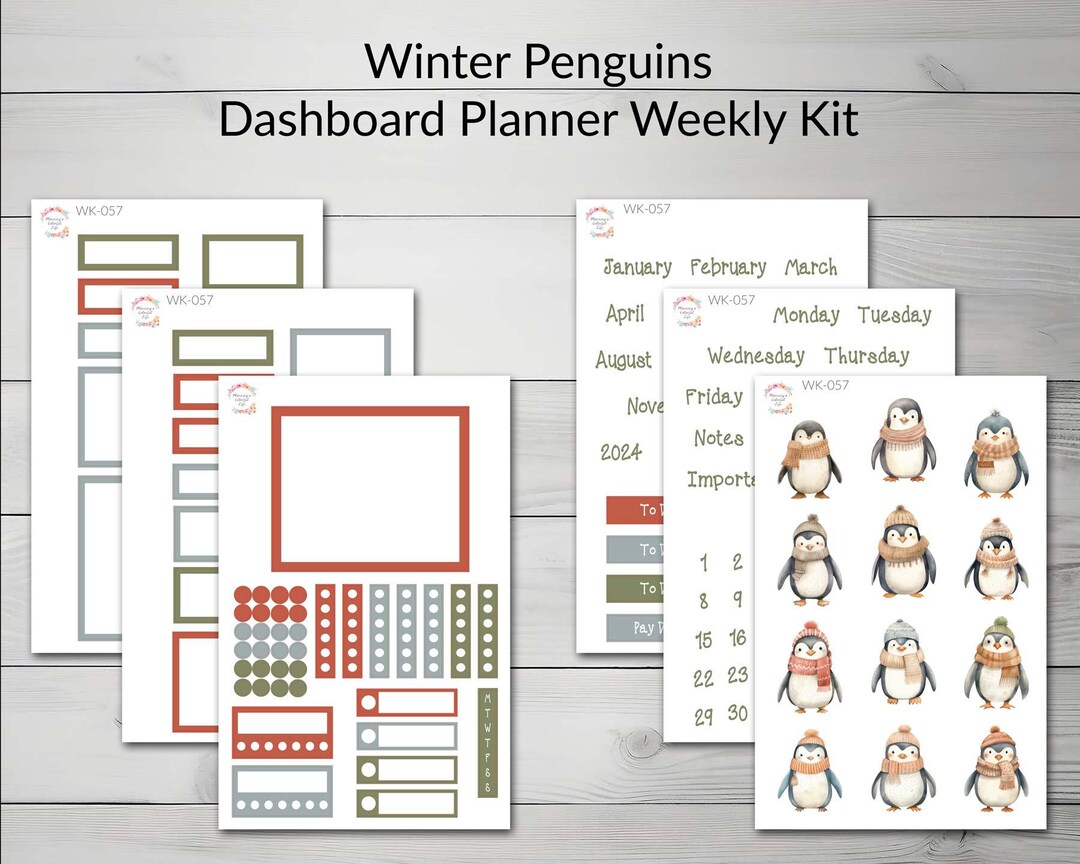 Winter Penguins Dashboard Planner Weekly Sticker Kit, Happy Planner ...